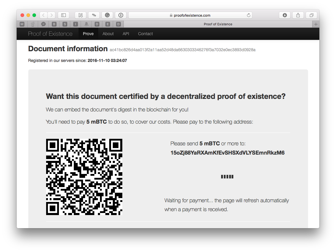 The Power of Bitcoin: Proof of a Document Existence with the Blockchain